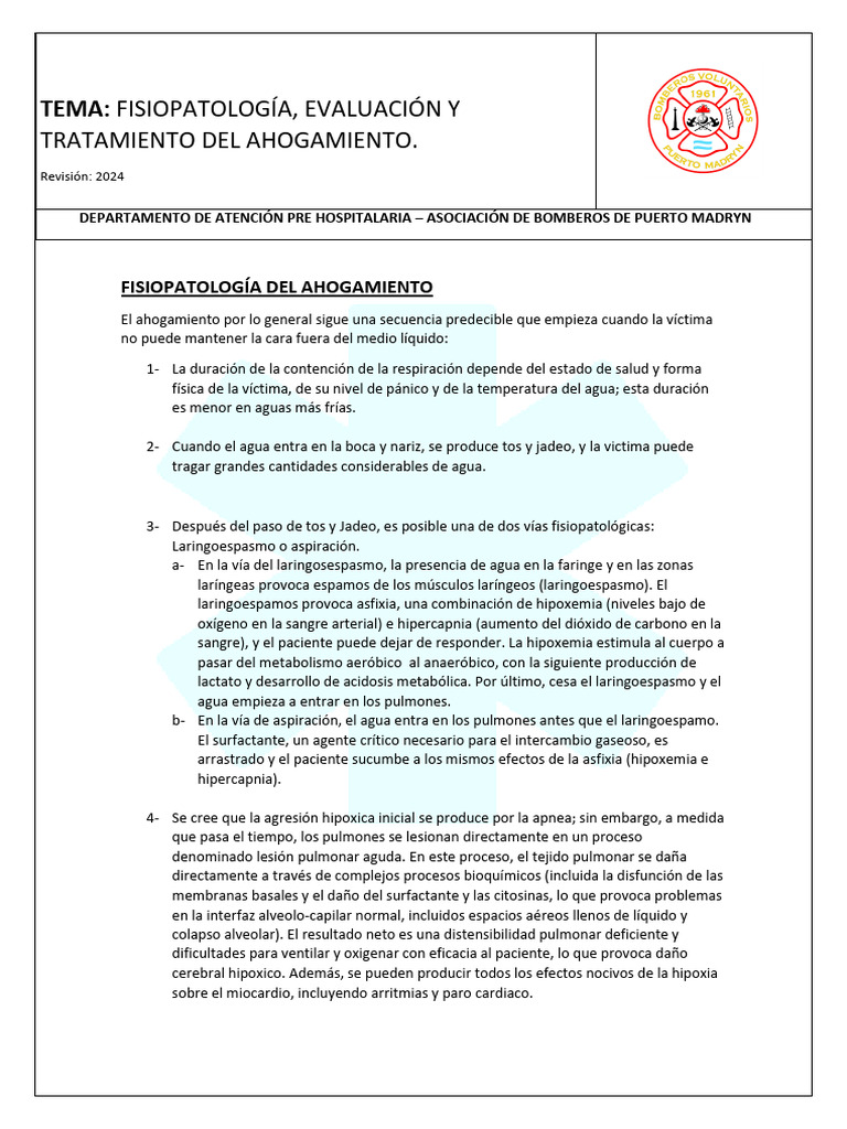 Fisiopatologia, Evaluacion y Tratamiento Del Ahogamiento - APH 2024 | PDF | Reanimación ...