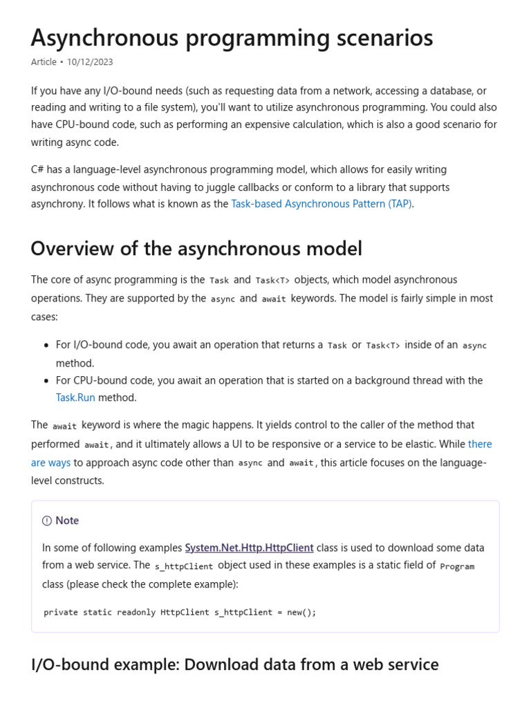 Asynchronous Programming Scenarios C Microsoft Learn Pdf Computer Programming Computing