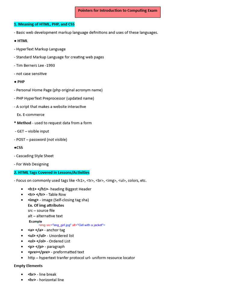 Intro. To Computing Reviewer | PDF | Html Element | Html