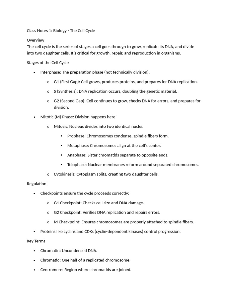 note1 | PDF | Cell Cycle | Mitosis