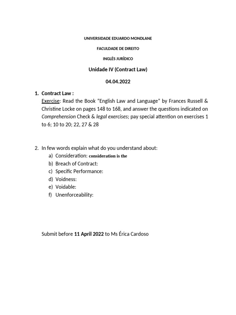 Unidade 4 (Contract Law) | PDF