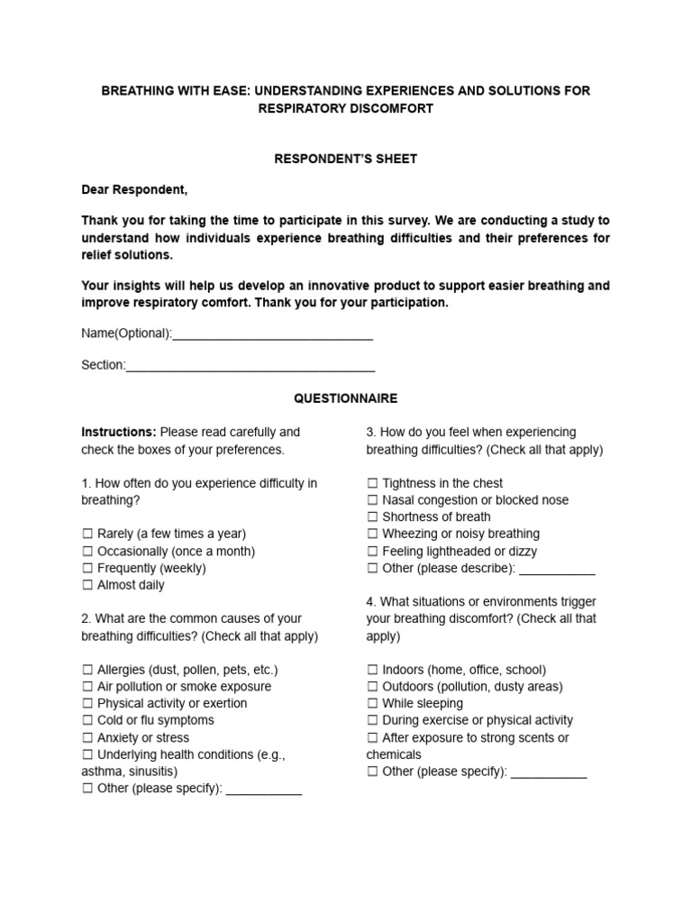 Survey on Respiratory Discomfort Solutions | PDF | Breathing | Asthma