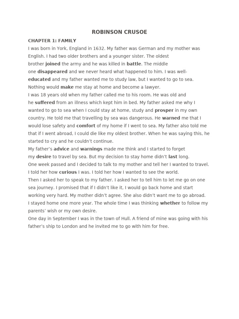 READING - ROBINSON CRUSOE - Chapter 1,2 | PDF | Ships