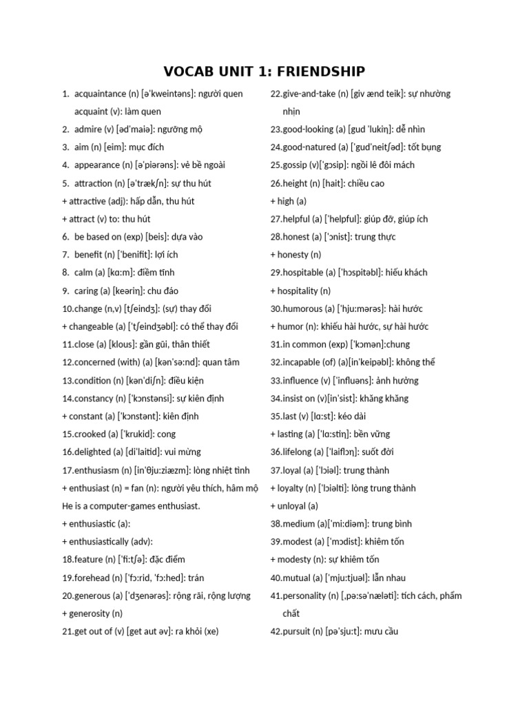 UNIT 1 - VOCAB | PDF