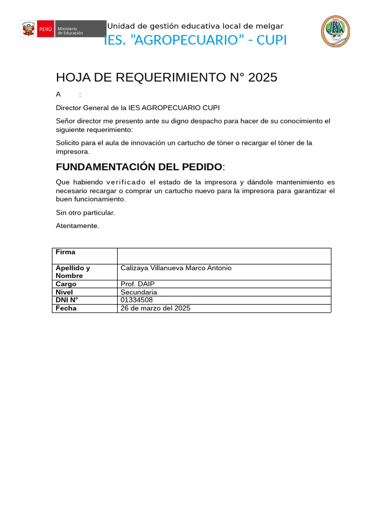 Hoja de Requerimiento n | PDF
