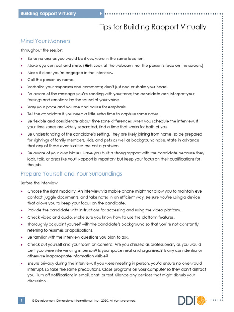 Tips For Building Rapport Virtually | PDF | Empathy | Social Psychology