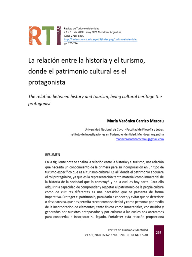 relacion historia y turismo (biblio) | PDF | Turismo | Bienes (Ley)