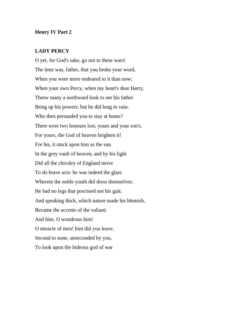 Lady Percy Pleads Against War | PDF