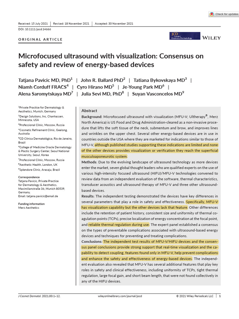 J of Cosmetic Dermatology - 2021 - Pavicic - Microfocused Ultrasound ...