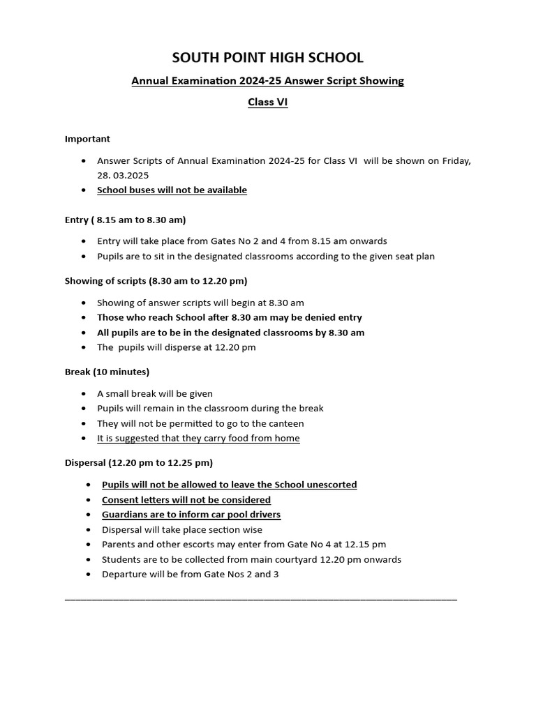Answer Script Showing Class VI | PDF