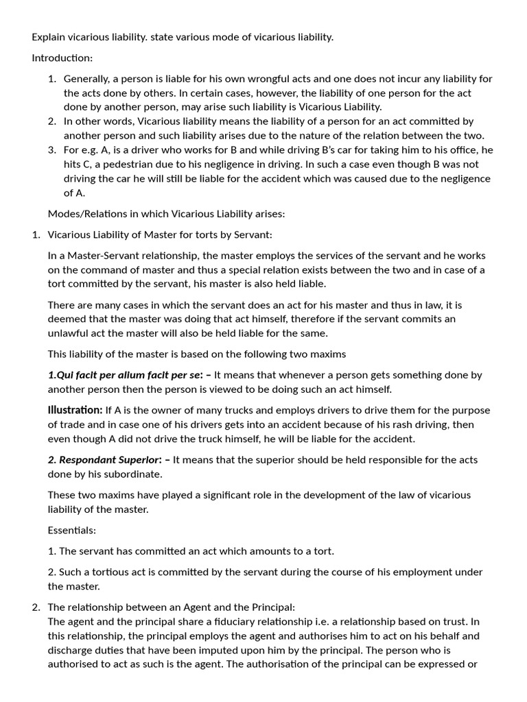 Modes of Vicarious Liability | PDF | Legal Liability | Law Of Agency
