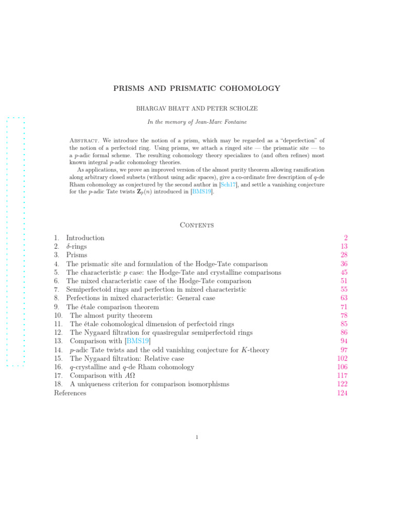 Bhatt, Scholze — Prisms and Prismatic Cohomology | PDF | Ring (Mathematics) | Topology