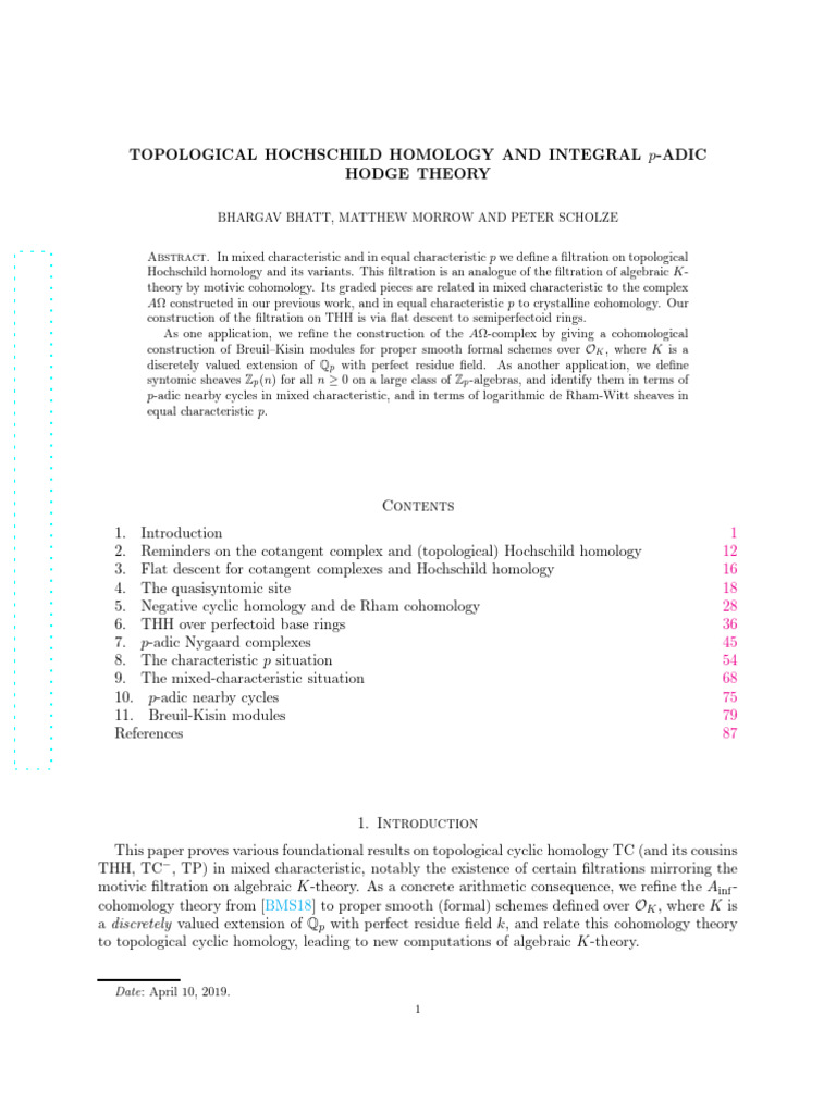 Bhatt, Morrow, Scholze - THH and Integral P-Adic Hodge Theory | PDF | Ring (Mathematics) | Topology