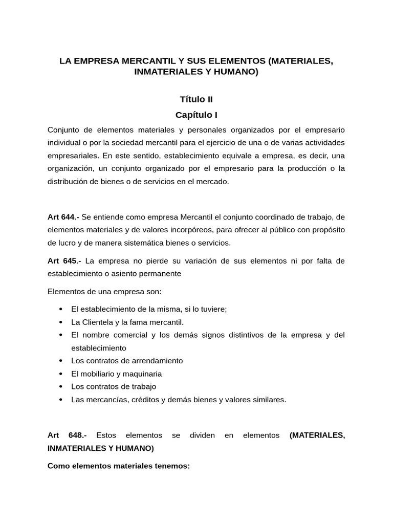LA EMPRESA MERCANTIL Y SUS ELEMENTOS | PDF | Business | Comercio
