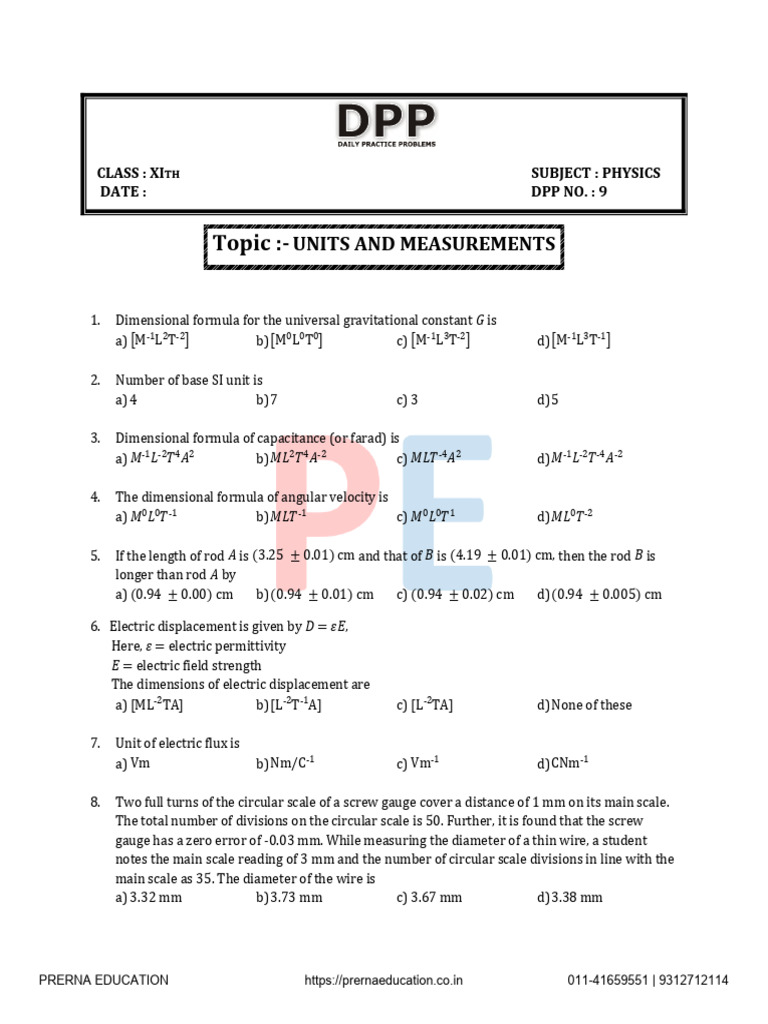 Units and Measurements DPP 9 Min | PDF | Momentum | Pendulum