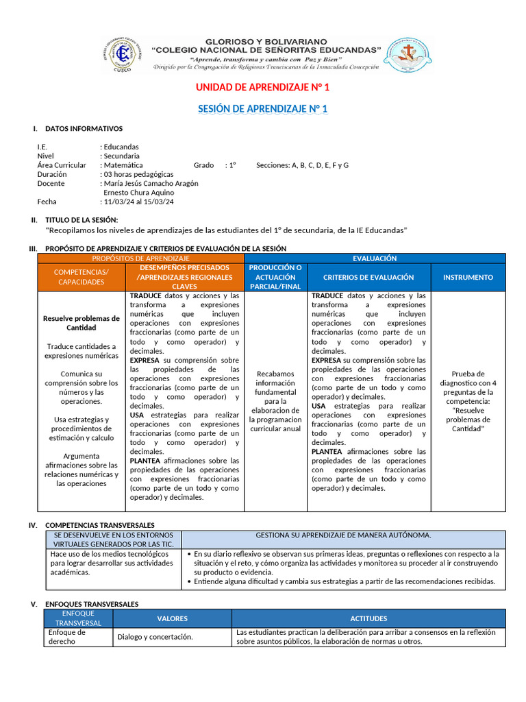 Sesión 1 (Unidad de Aprendizaje 1) 2024 | PDF | Evaluación | Ecuaciones