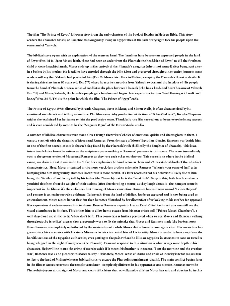 Analysis of "The Prince of Egypt" | PDF | Moses | Book Of Exodus