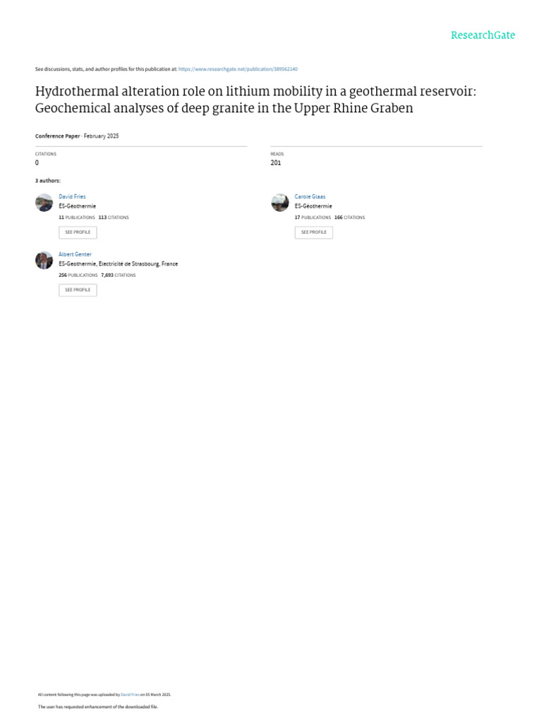 Hydrothermal Alteration Role On Lithium Mobility in A Geothermal ...