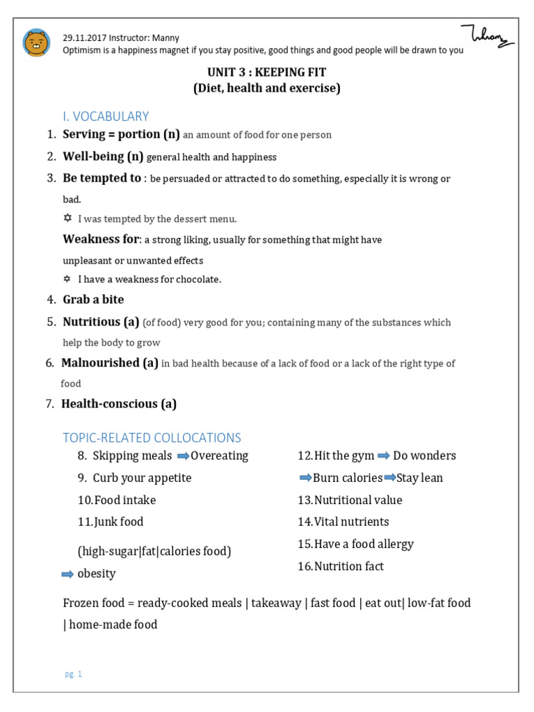 Unit 3: Keeping Fit and Nutrition | PDF