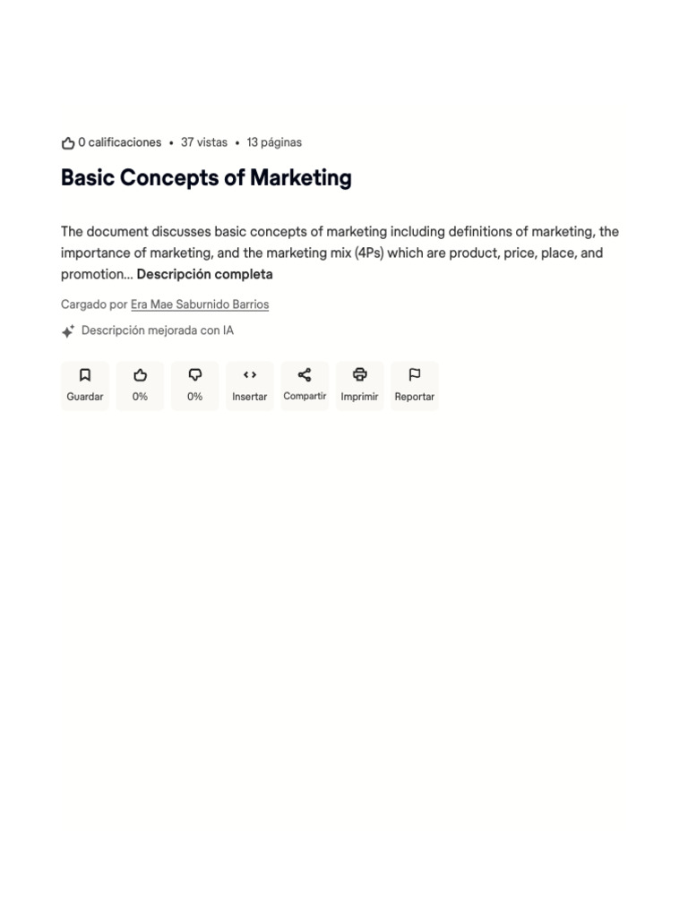 Basic Concepts of Marketing - PDF - Sales - Marketing | PDF