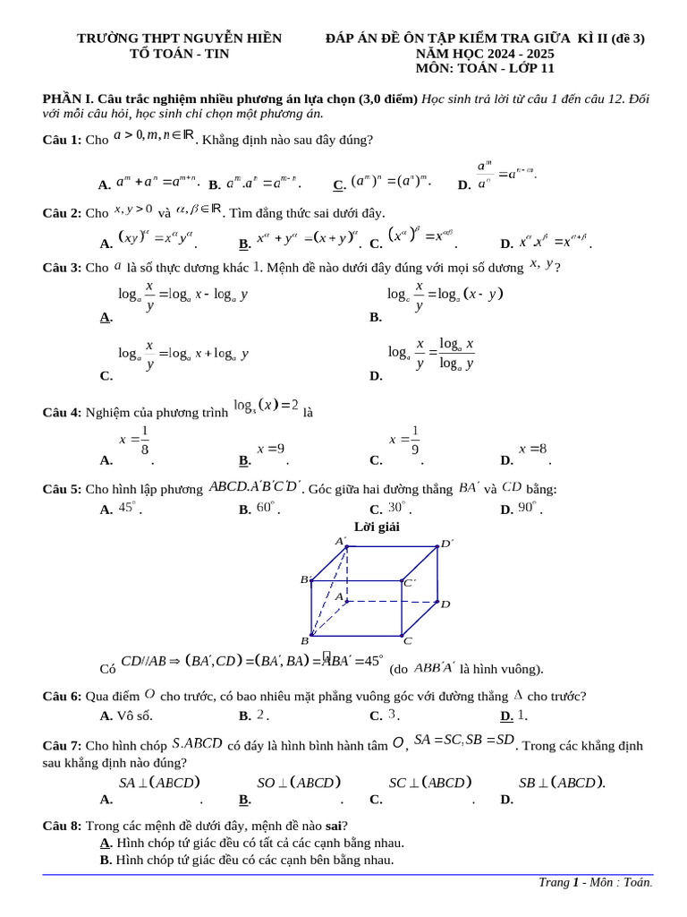 ĐA-ĐỀ 3 - ÔN TẬP - GK2 11 | PDF