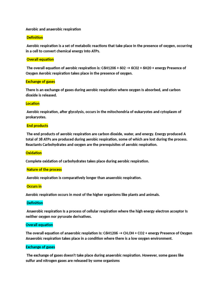 Aerobic and Anaerobic Respiration | PDF