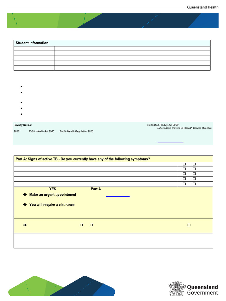 TB Risk Assess Questionnaire Students | PDF | Tuberculosis | Human ...