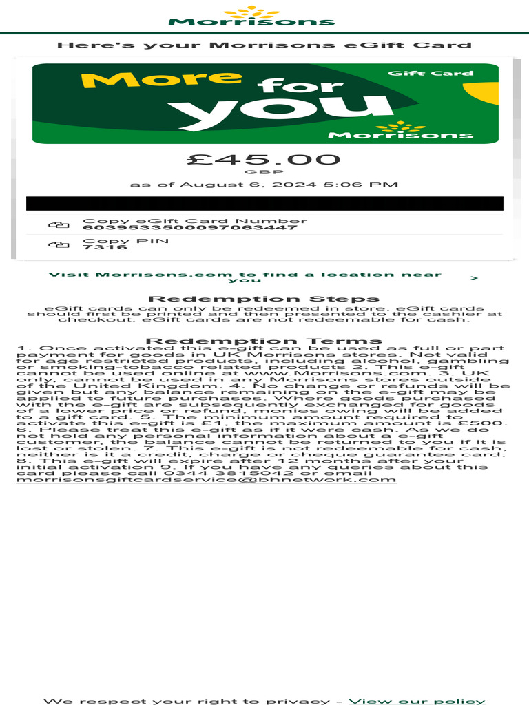 Morrisons eGift Card Terms & Conditions | PDF