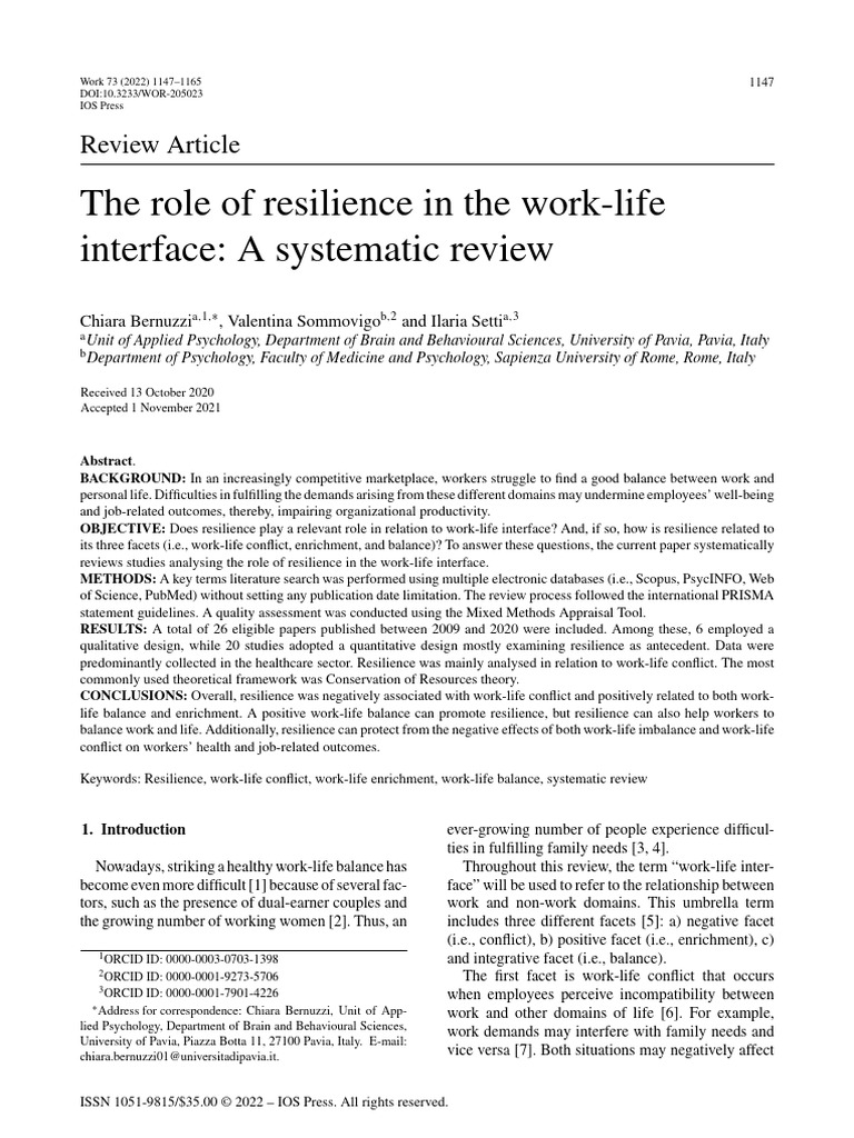 Bernuzzi 2021 | PDF | Psychological Resilience | Work–Life Balance