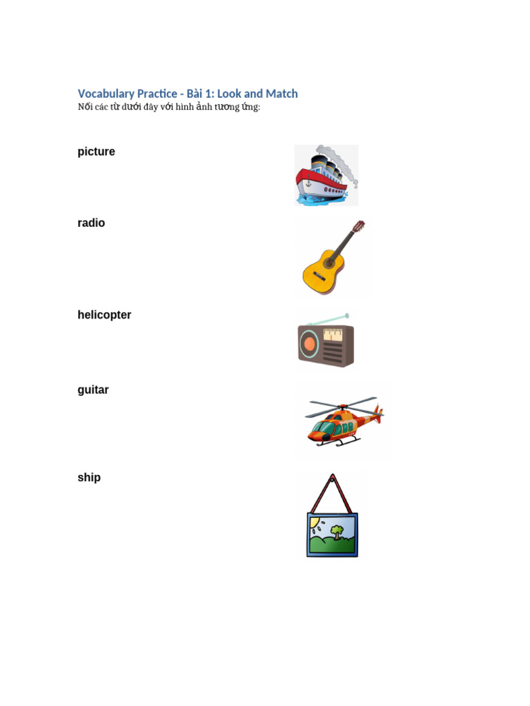 Vocabulary Practice - Bài 1 - Look and Match | PDF