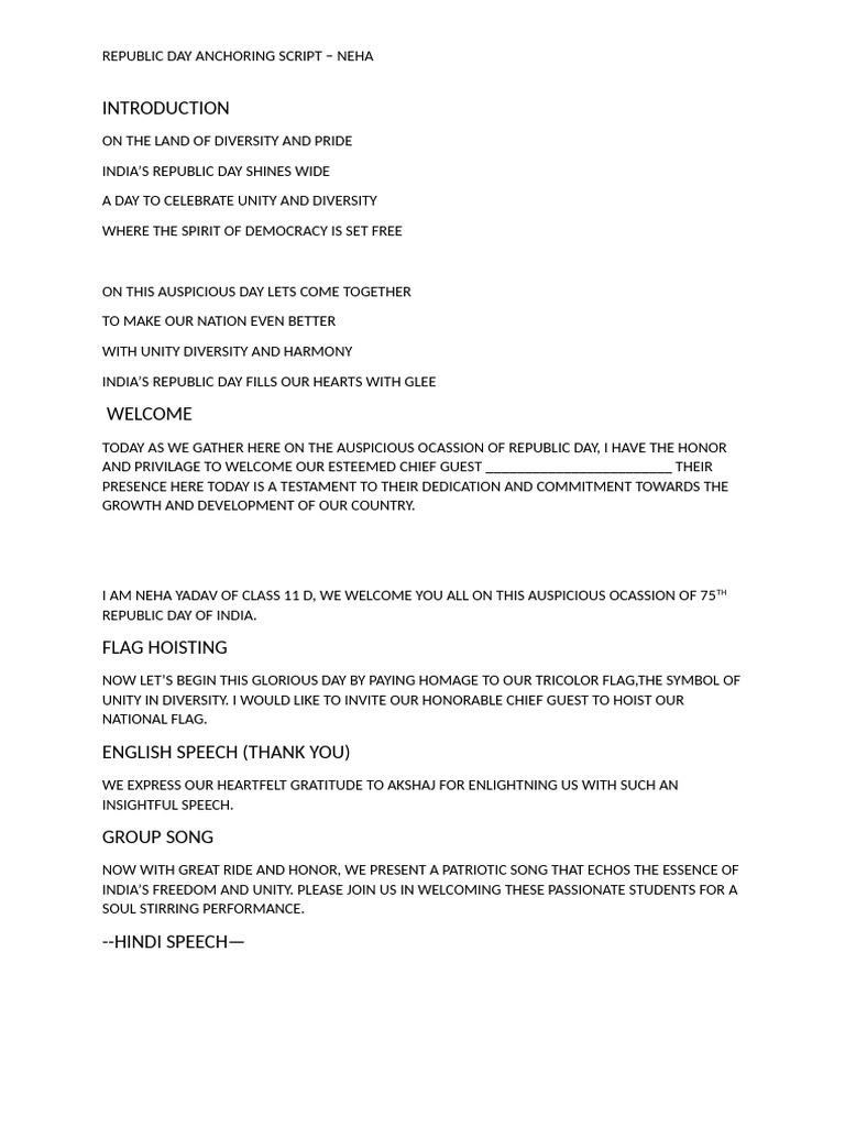 Republic Day Anchoring Script | PDF