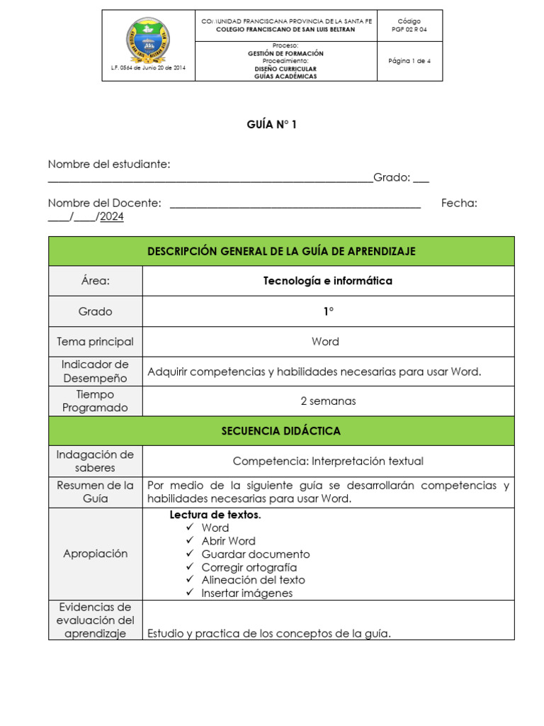 Guía #1 Informatica 2° | PDF | Microsoft Word | Informática