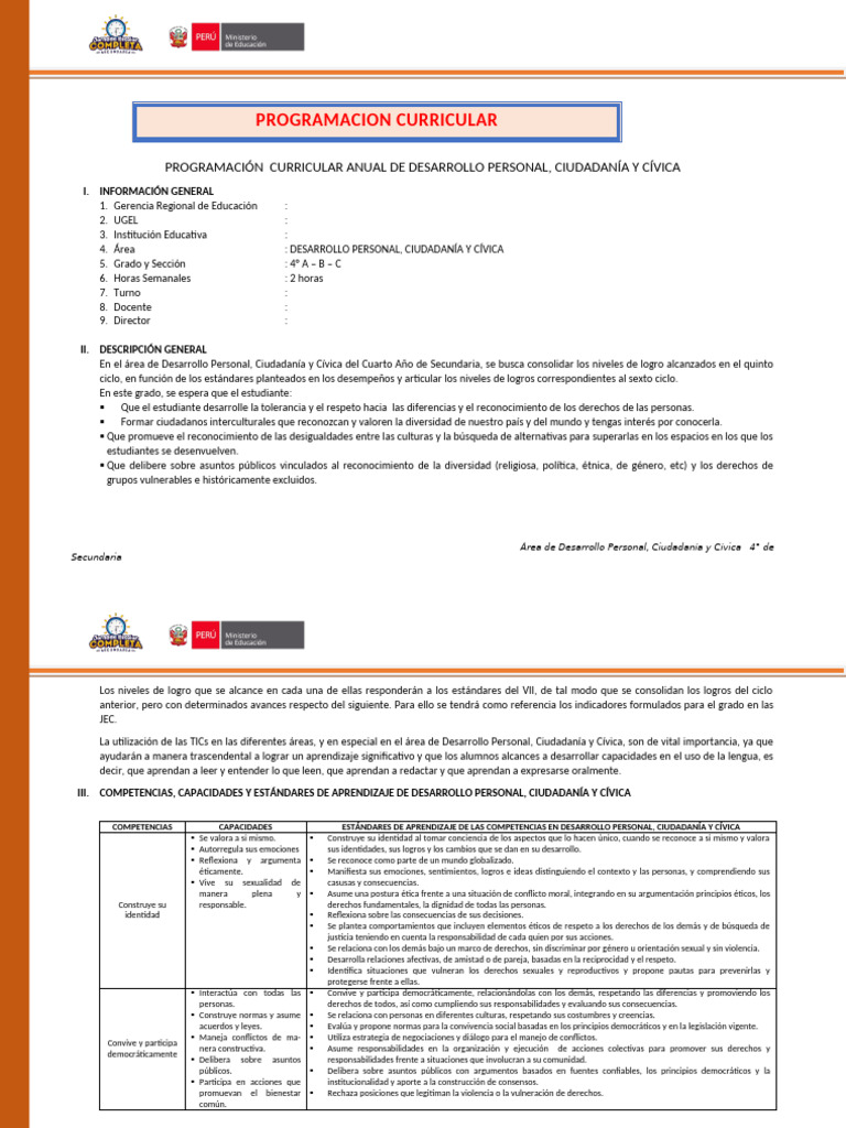 4to-programacion-anual-d.p.c.c. (1) | PDF | Enseñando | Ideologías políticas