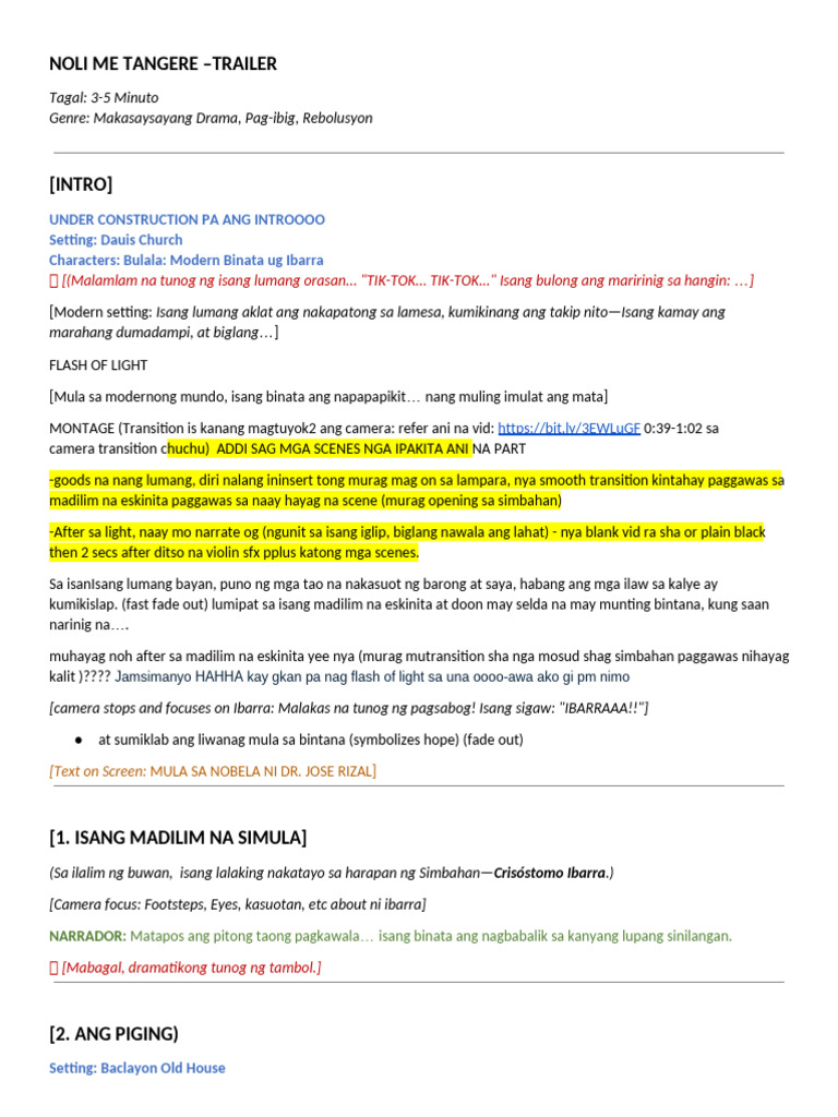 Noli Me Tangere Trailer Script | PDF