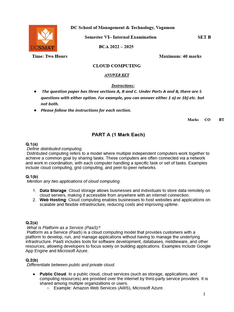 CC Internal Examination AP Model-SET B | PDF | Cloud Computing | Virtualization