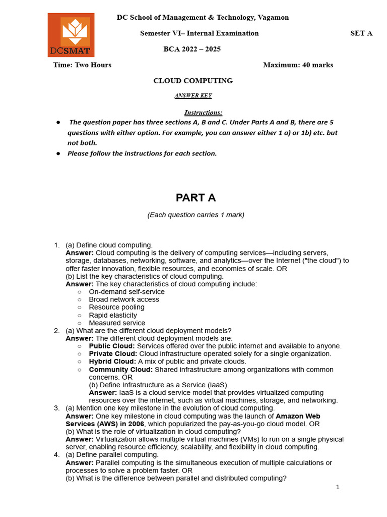 CC Internal Examination AP Model-SET A | PDF | Virtualization | Cloud Computing