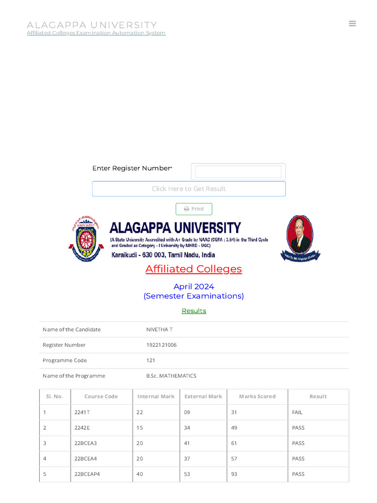Alagappa University - Affiliated Colleges Examination Automation System ...