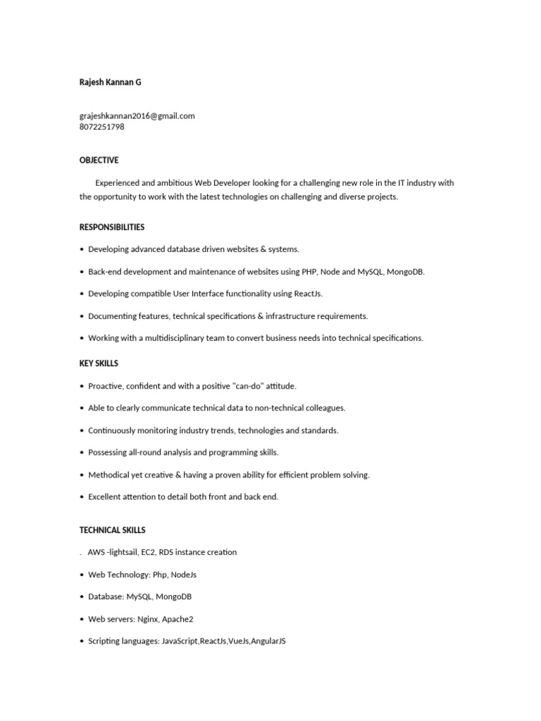 RAJESHKANNAN - Node Js Developer | PDF | Php | Software Engineering