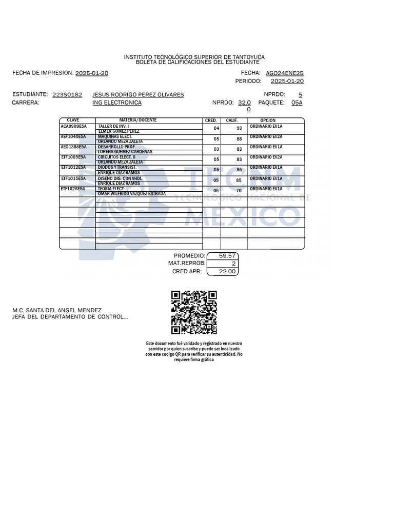 Boleta de Calificaciones Ingeniería Electrónica | PDF