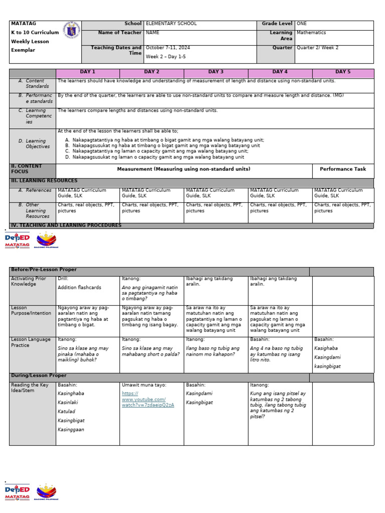 Q2-LE-MATATAG WEEK2 Math | PDF