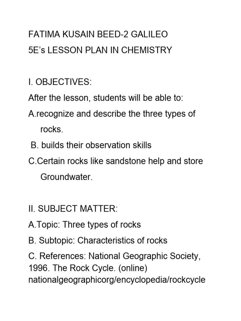 5E’s LESSON PLA-WPS Office | PDF | Rock (Geology) | Sedimentary Rock