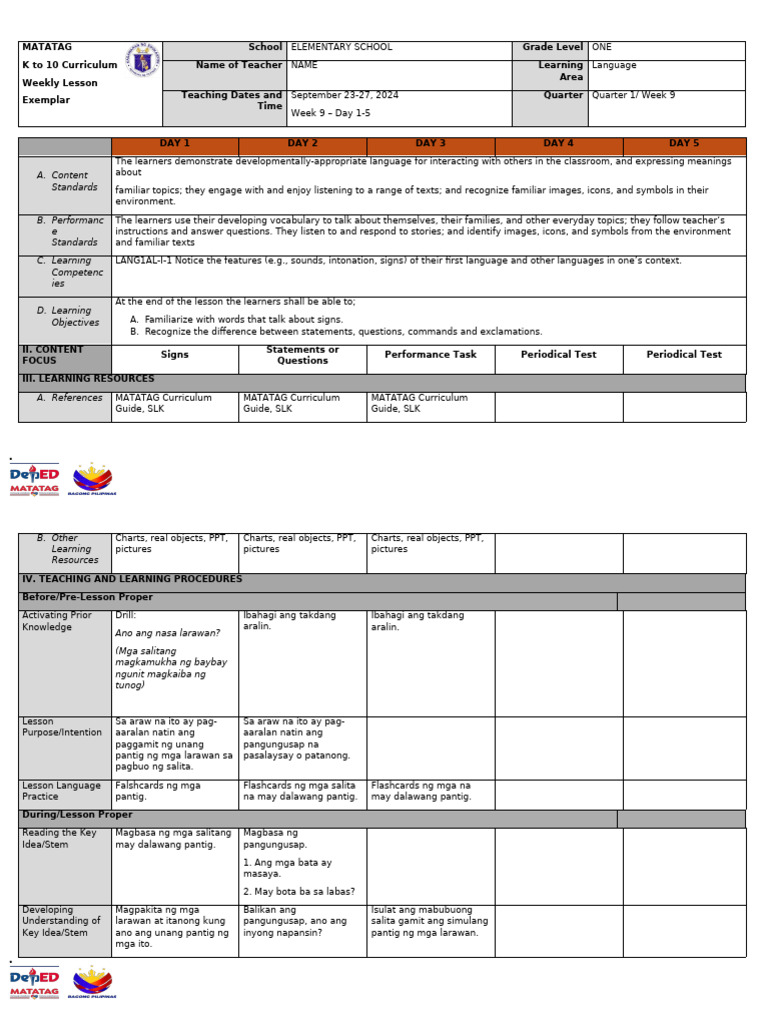 Q1-LE-MATATAG WEEK9 Language | PDF
