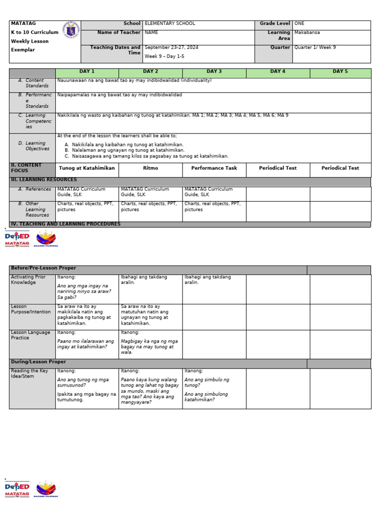 Q1-LE-MATATAG WEEK9 Makabansa | PDF