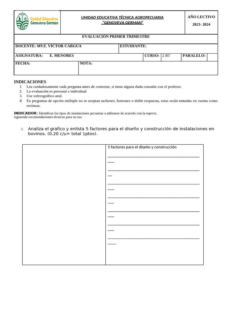 Evaluacion Trimestral 1 Em2 | PDF