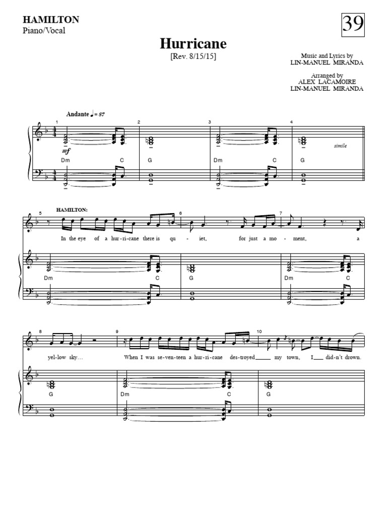 Paroles de "Hurricane" - Hamilton | PDF | Hamilton (Comédie musicale ...