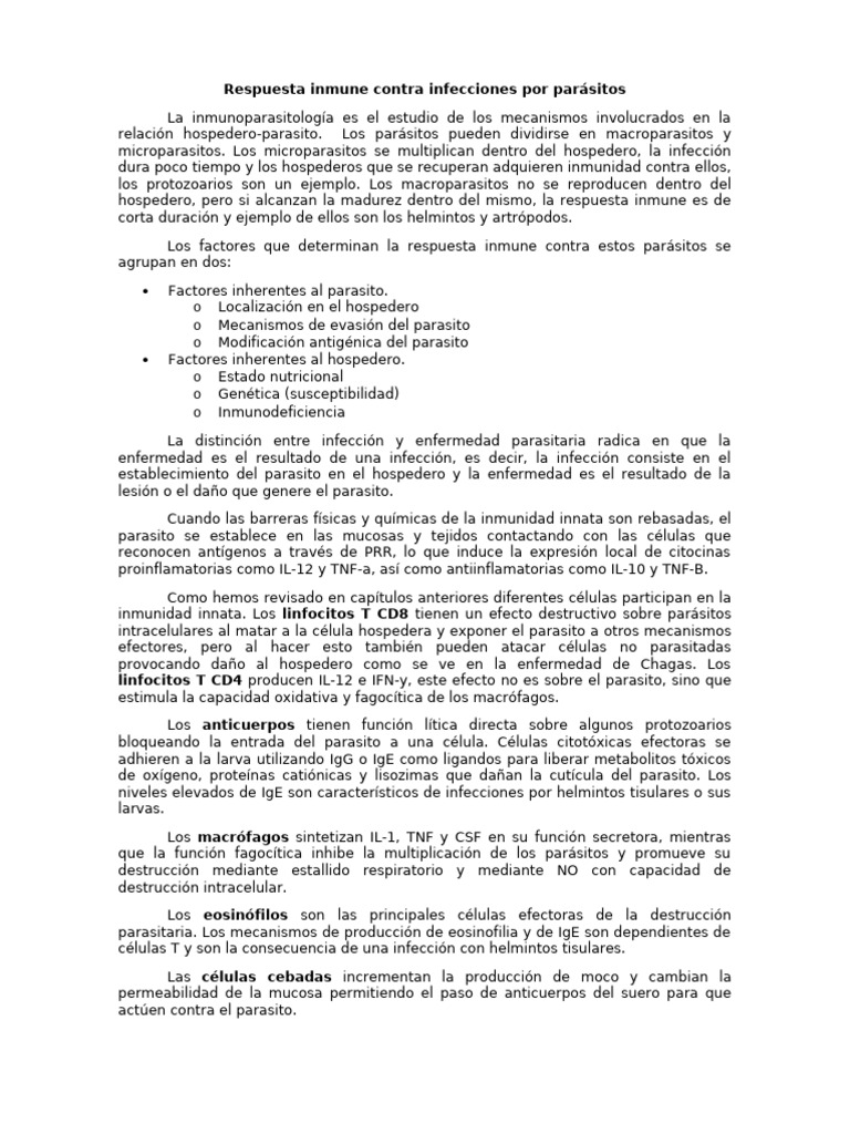 Respuesta Inmune Contra Infecciones Por Parásitos | PDF | Sistema inmune | Infección