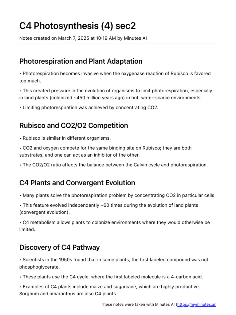 C4 Photosynthesis (4) Sec2 | PDF