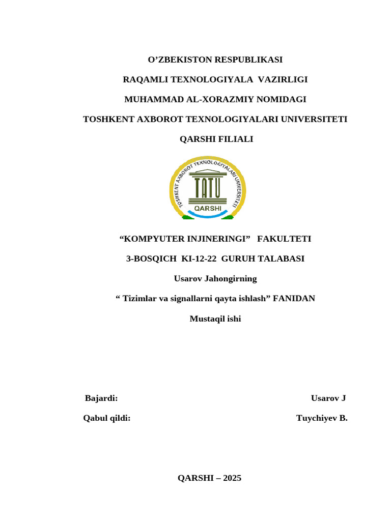 Jakhongir - Usarov (T I S Q I) | PDF