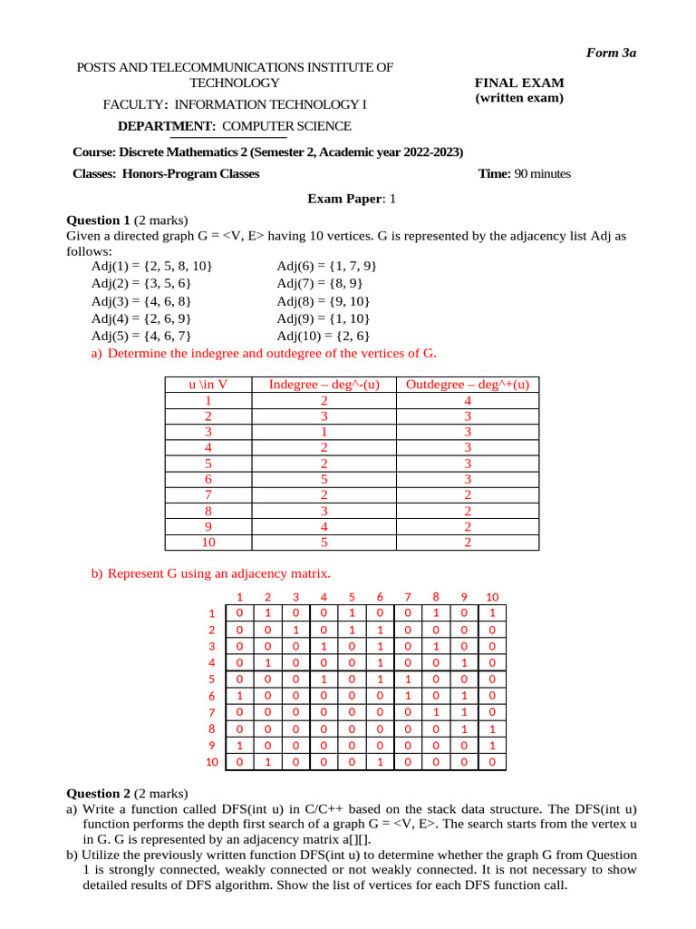 DiscreteMath2 HonorsProg2023 Solution | PDF | Algorithms | Discrete Mathematics