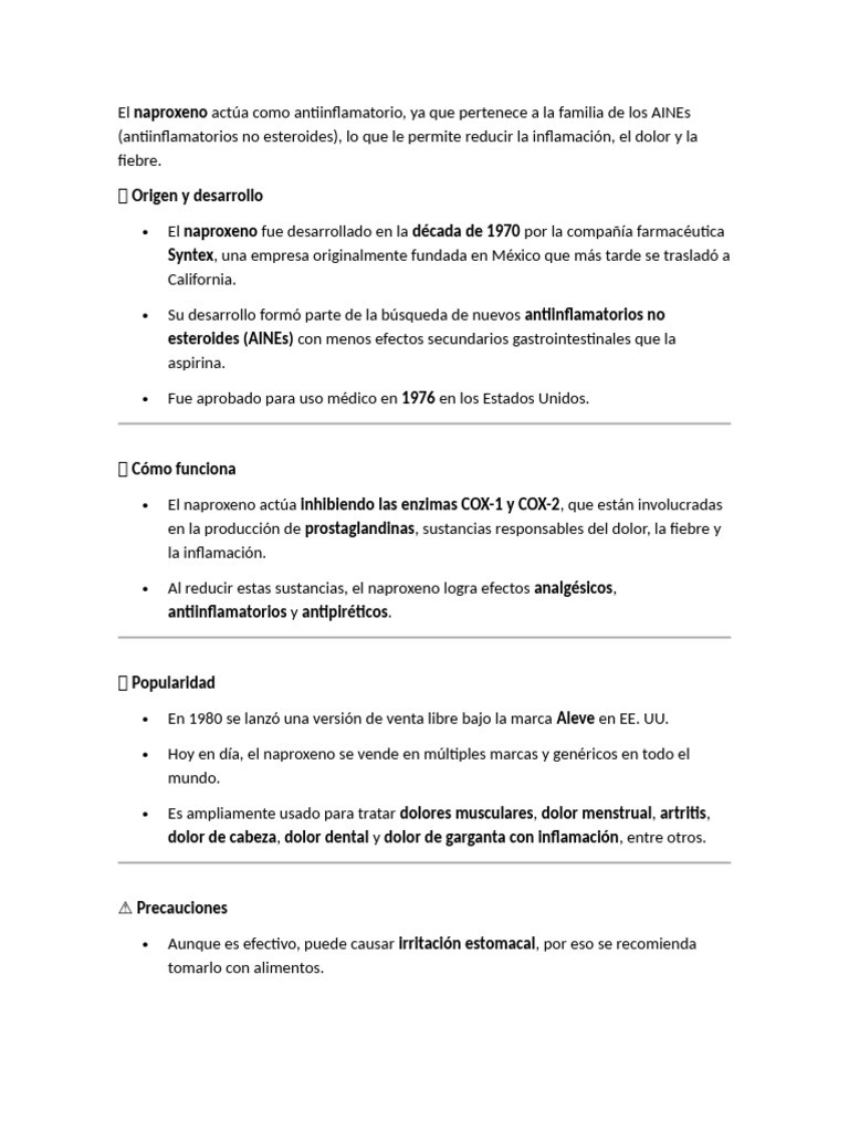 Mecanismo y usos del naproxeno | PDF